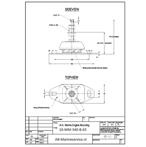 Motorsteun D1-30 met saildrive- AB Marine Service